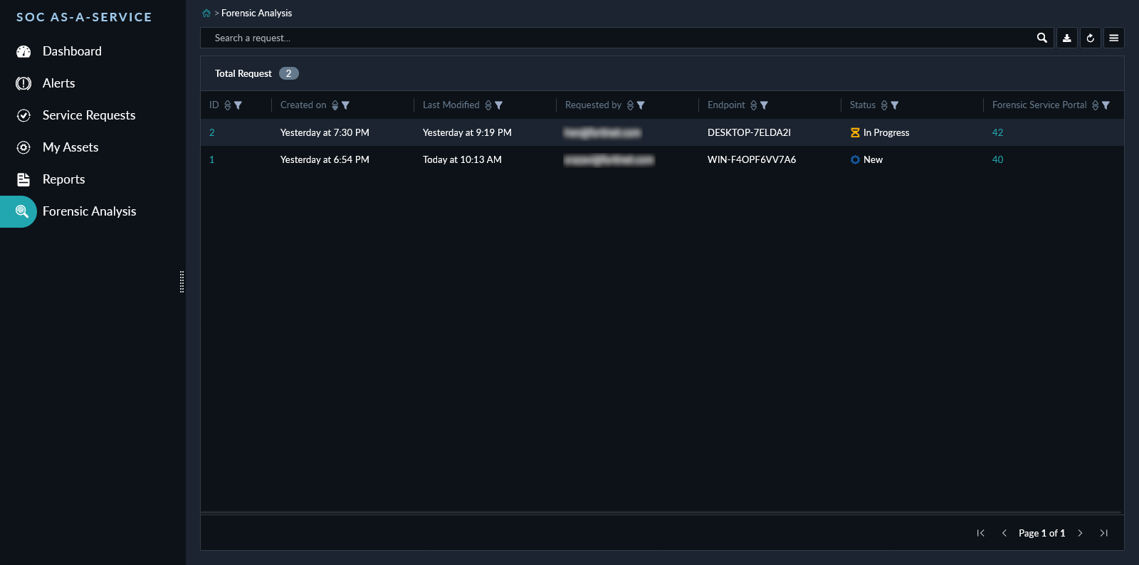 View forensic analysis request details | SOCaaS 23.4.0 | Fortinet Document Library